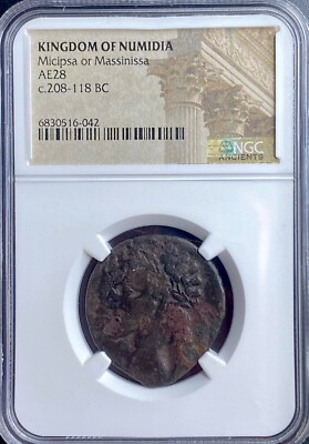 Numidian Empire Coin 208BC-118BC Punic War Era Micipsa NGC Ancient ...