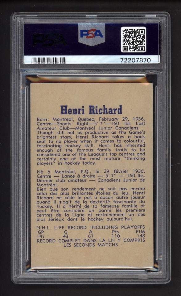 1957 PARKHURST #4 HENRI RICHARD ROOKIE CARD PSA 5 EX | eBay
