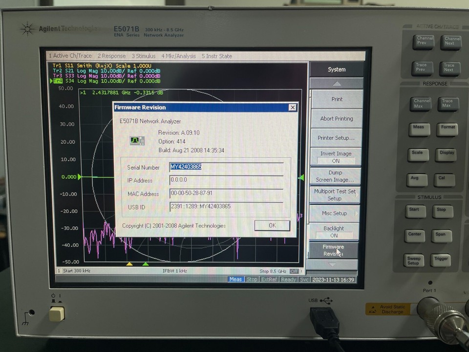 Agilent E5071B ENA RF Network Analyzer 300 kHz – 8.5 GHz , w/ opt. 015 ...