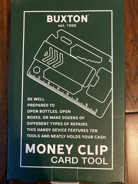 Buxton Money Clip Card Multi Tool Opens Bottles & Boxes Has 10 Tools S ...