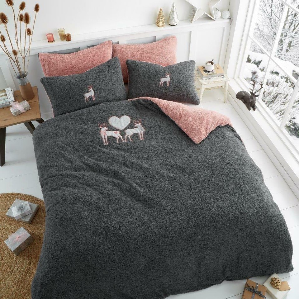 TEDDY BEAR FLEECE STAG DUVET COVER Reversible Penguin Gonk Quilt ...