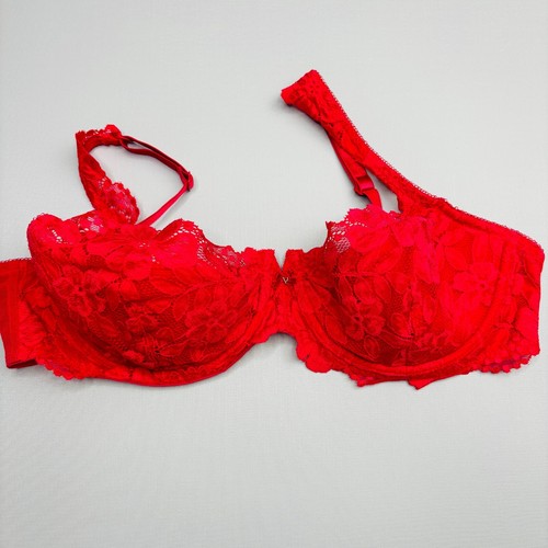 Victoria Secret Lined Demi Bra 38C Red Lace Underwire Adjustable | eBay