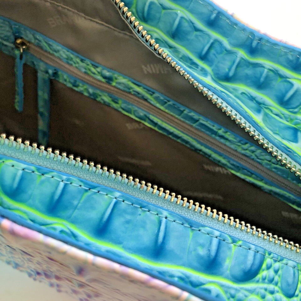 BRAHMIN Elaine COTTON CANDY OMBRE Melbourne Leather Croc Bag Purse Blue ...