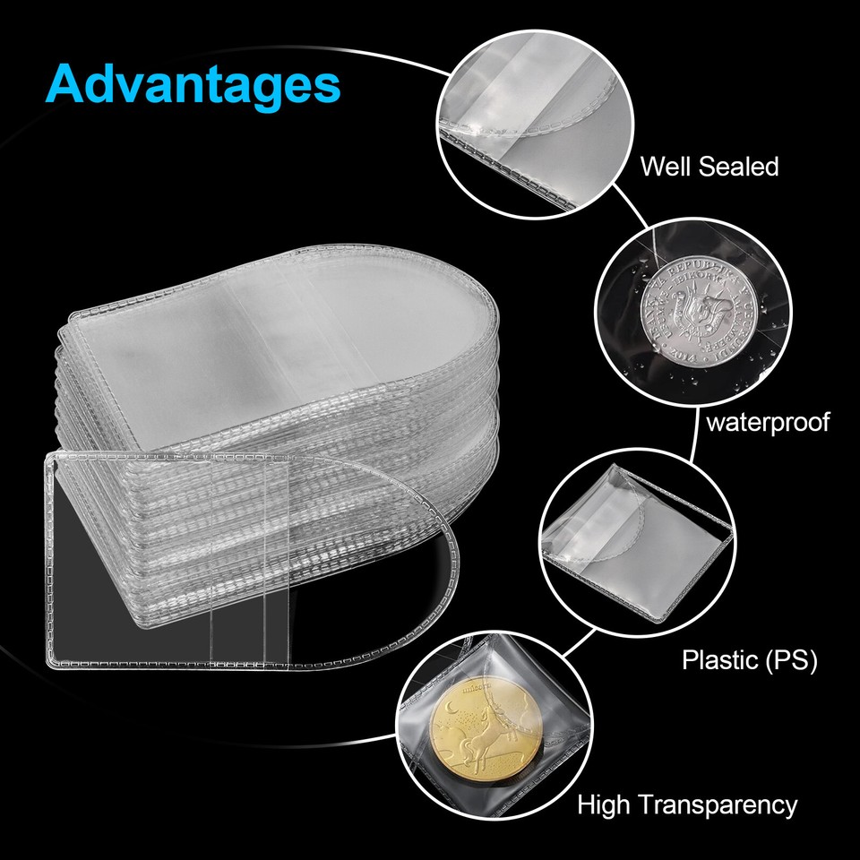 150Pcs Single Pocket Coin Sleeves Collector 2Inch Clear PVC Holder ...