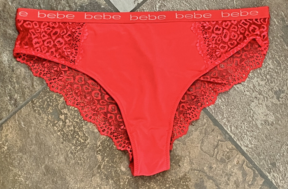 Bebe RED Plus 3X Silky Front Sheer Lace Cheeky Tanga Bikini Panties ...