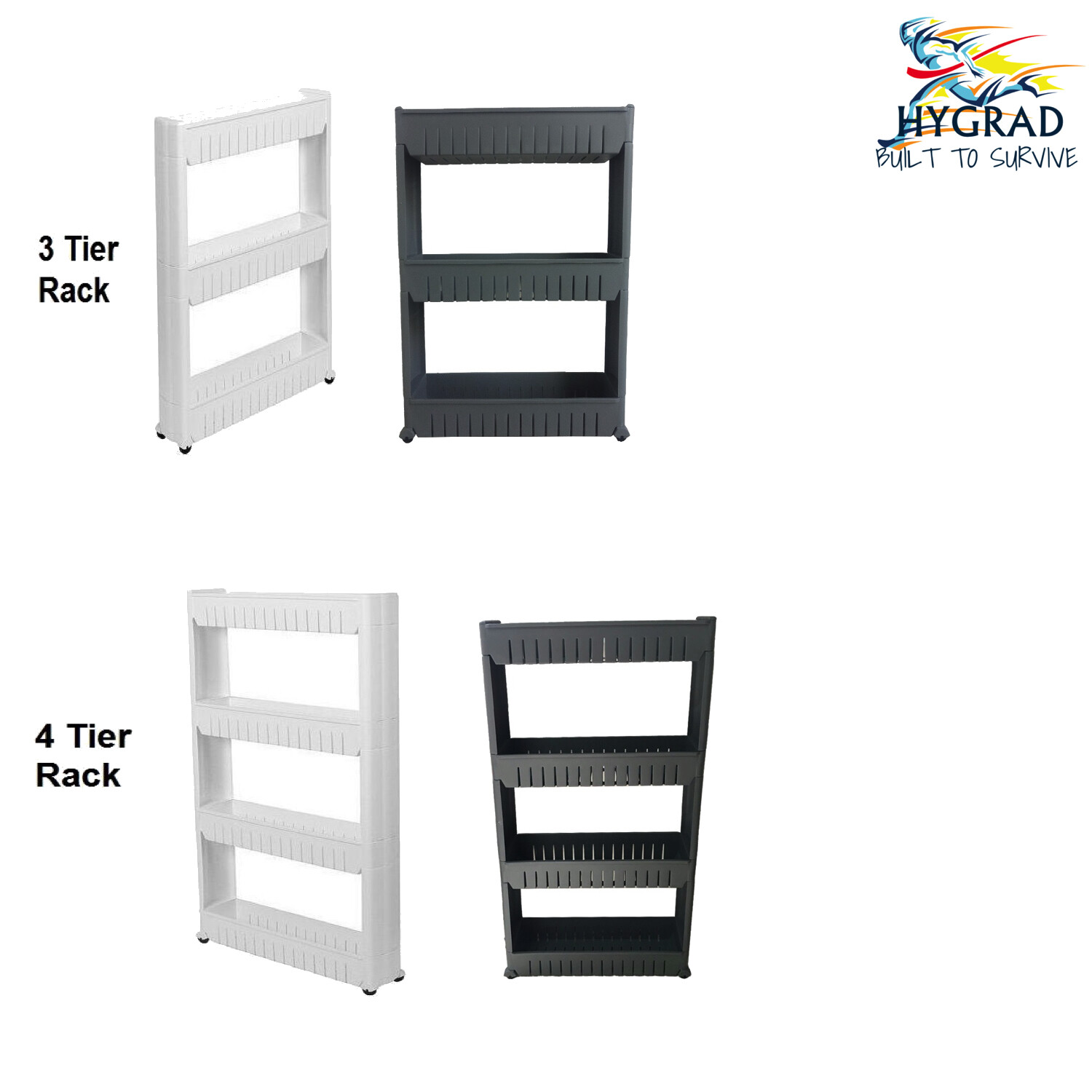 Slide out kitchen trolley rack holder slim storage 3 shelf organiser on ...