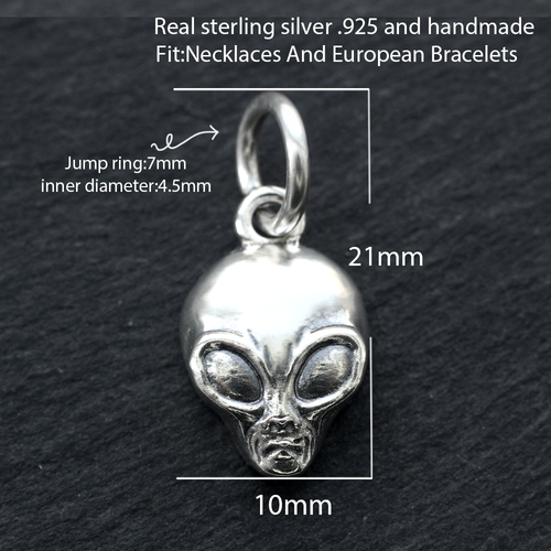 Alien Charm Pendant 925 Sterling Silver Saucer Man Head For Necklace ...