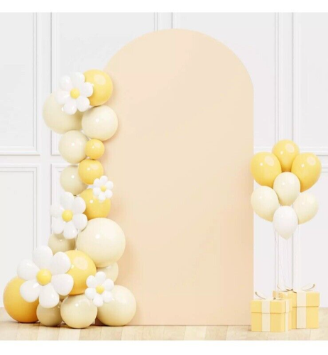 Ibon Arch Backdrop Wall Stand Cover Beige 3.3x7 ft Fitted Round Top ...