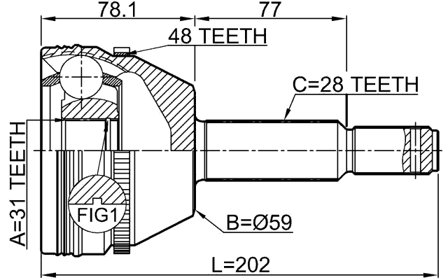 2110-TRD9A48 Febest OUTER CV JOINT 31X59X28 1520498, 1512911, 1512912 ...
