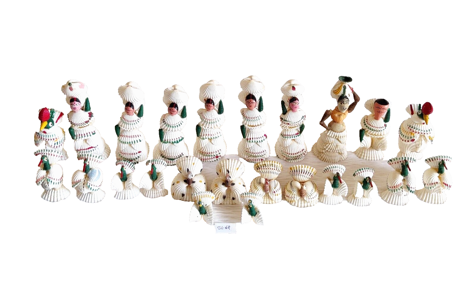 Antique Hand Painted Natural Art Sea Shell Figures Man Lady Birds 24 ...