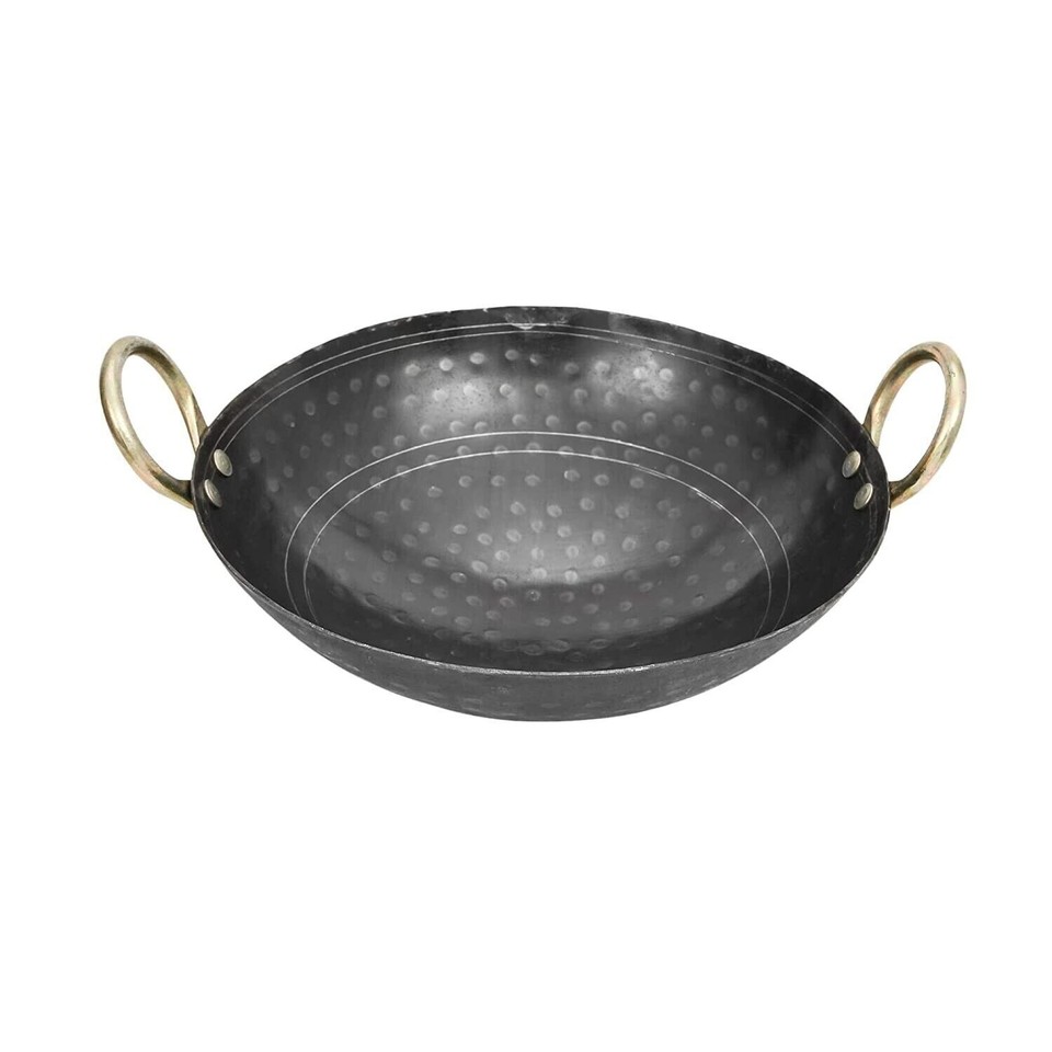 Handmade Big Cast Iron Hammered Kadai Wok with Handle for Kitchen Deep ...
