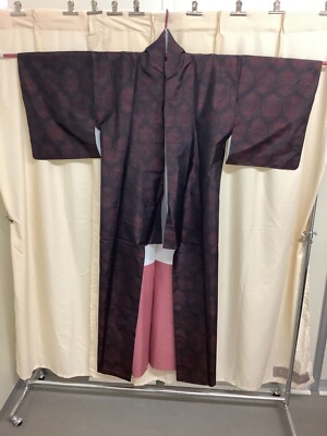 Japanese Vintage Kimono silk Oshima black red expensive fabric Height ...