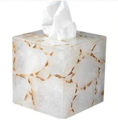 5"x5"x5" White Agate Gemstone Tissue Box Cover Bath Decor Thanksgiving ...