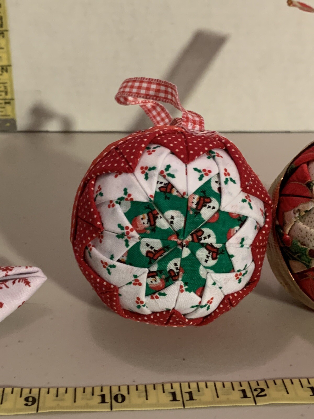 Lot Of 4 Hand Crafted Quilted Folded Star Ball Christmas Tree Ornament ...