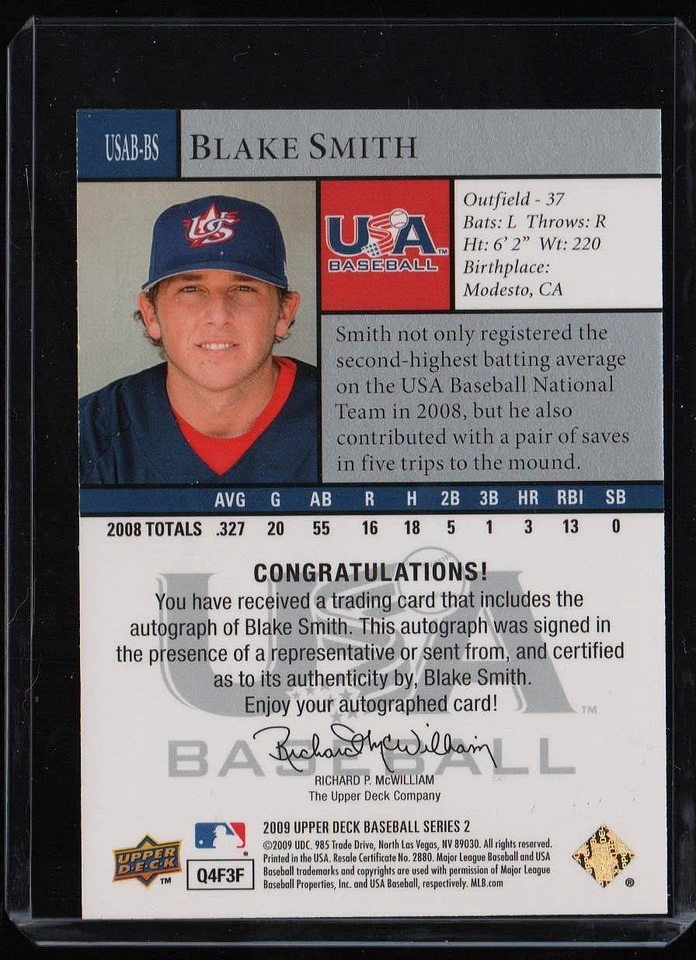 Blake Smith 2009 UD USA Baseball National Team Certified Autograph ...