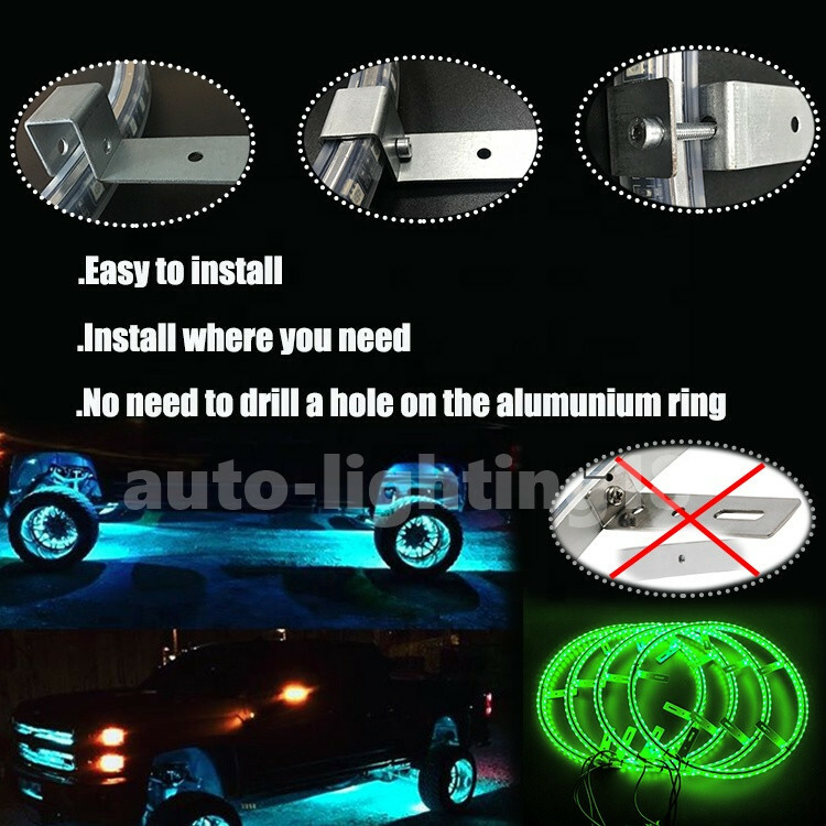 17" Double Row RGB LED Wheel Rings Light APP sync remote illuminated ...