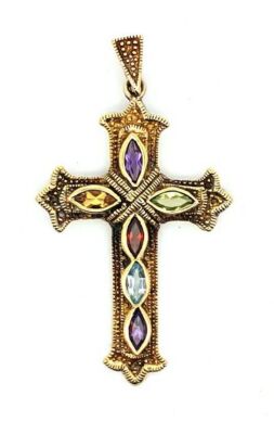 Sterling Silver Gold Tone Multi-stone Cross Pendant | eBay