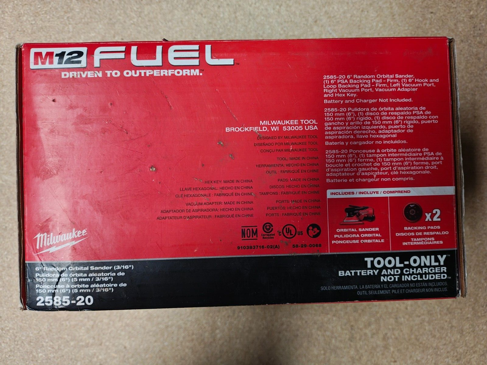 Milwaukee 2585-20 M12 FUEL 12V 6" Random Orbital Sander (3/16") BRAND ...