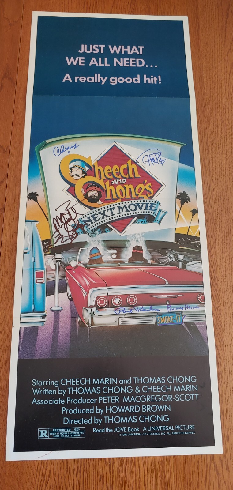 CHEECH AND CHONG'S NEXT MOVIE HALF-SHEET SIGNED X4 PAUL REUBENS MICHAEL ...