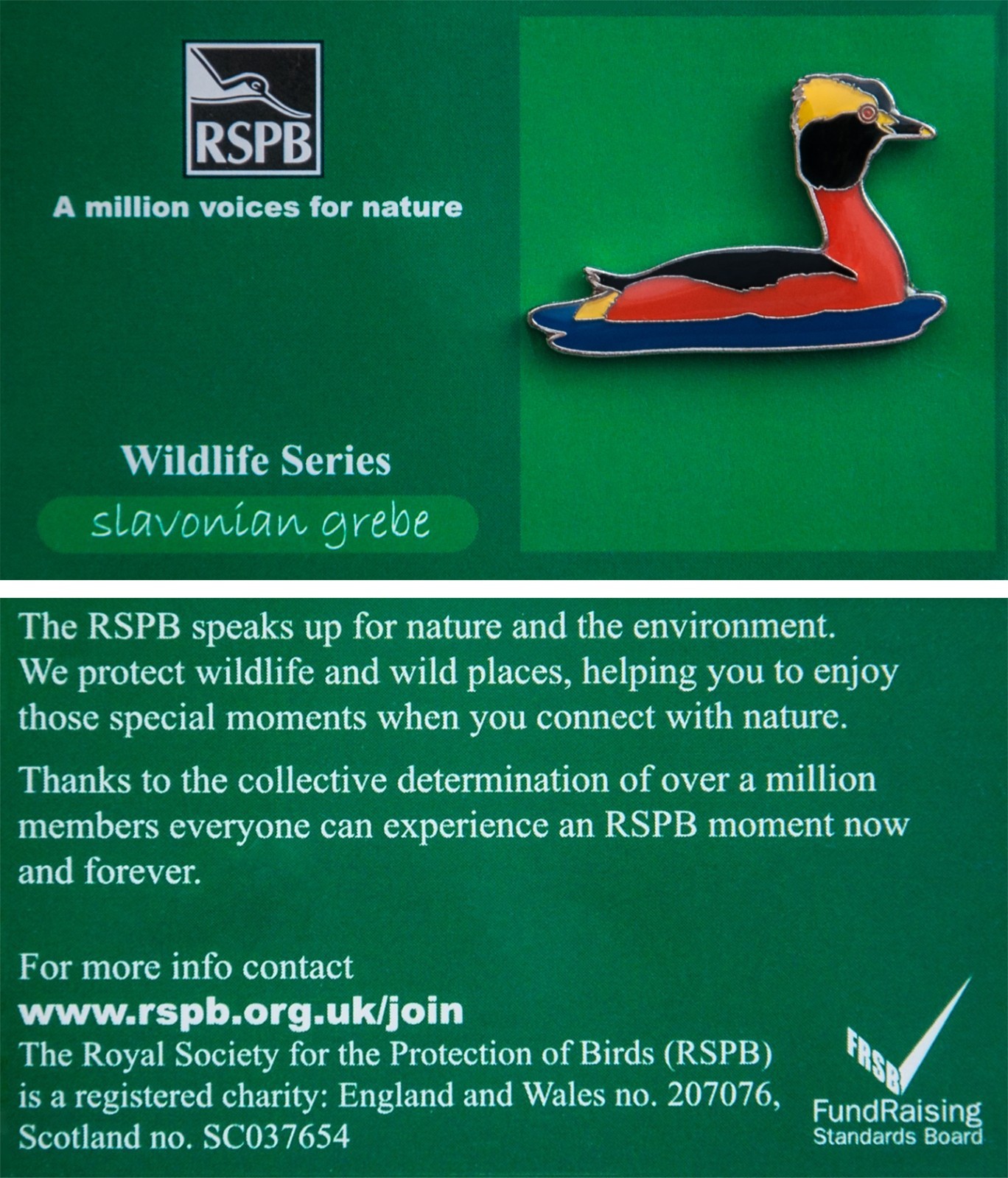 RSPB Pin Badge AMVfN Wildlife Series - Slavonian Grebe (2010 Release ...