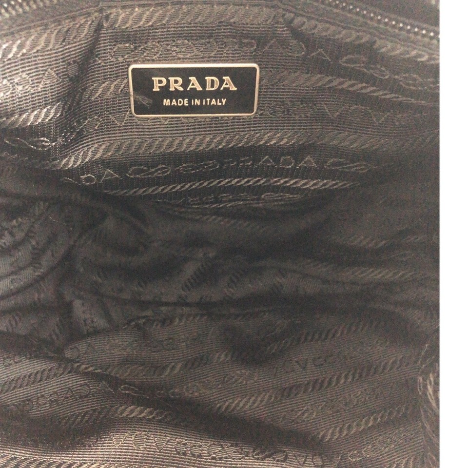 Excellent condition PRADA Tessuto Triangle Logo Plate Black Silver ...