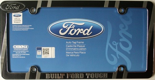 Built Ford Tough Powerstroke truck license plate frame tag chrome auto ...