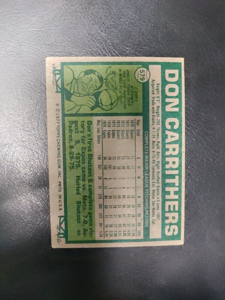 1977 Topps 579 Don Carrithers Montreal Expos Baseball oc vg read ...