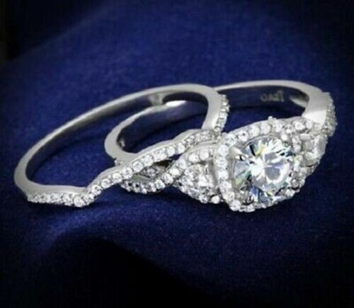 Engagement Ring Set 3.20Ct Round Cut Diamond White Gold Finish ...