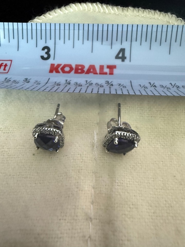 Kay Jewelers Round Blue Sapphire Earrings with white sapphires | eBay