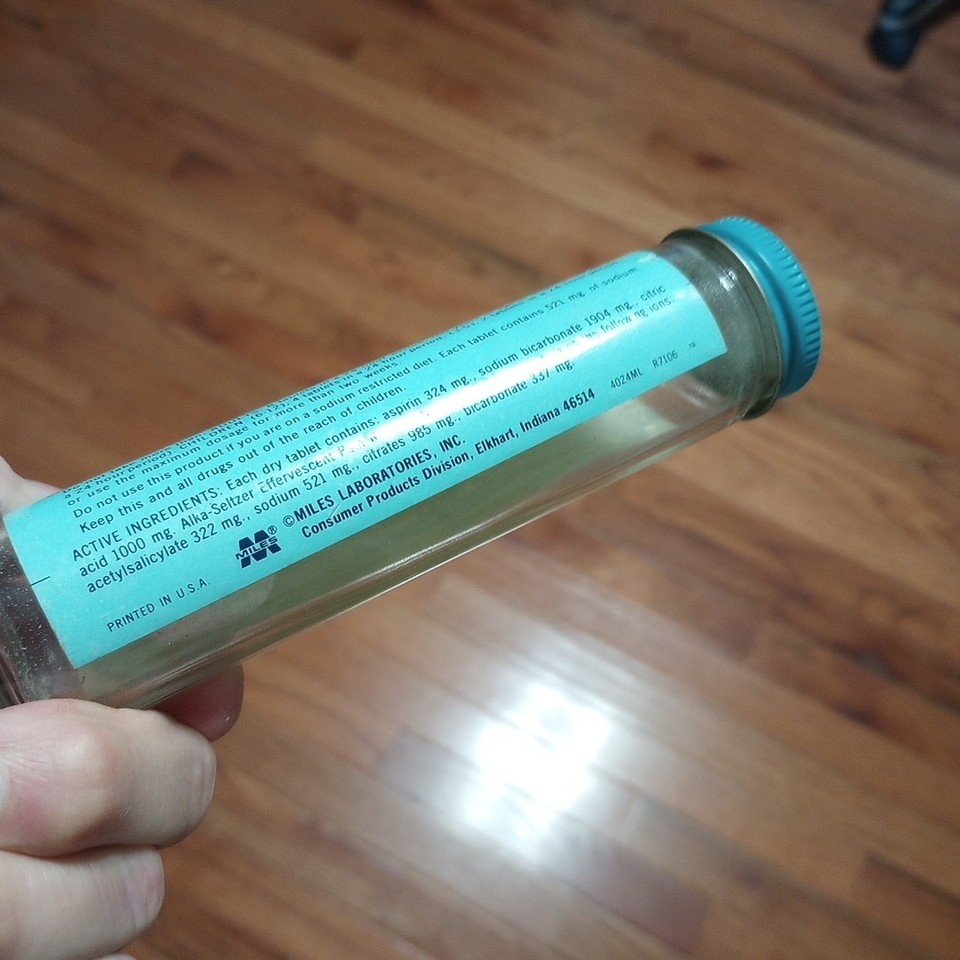 Vtg. Large Glass ALKA-SELTZER Bottles W/ Tops - 1 NO Label -Empty Lot ...