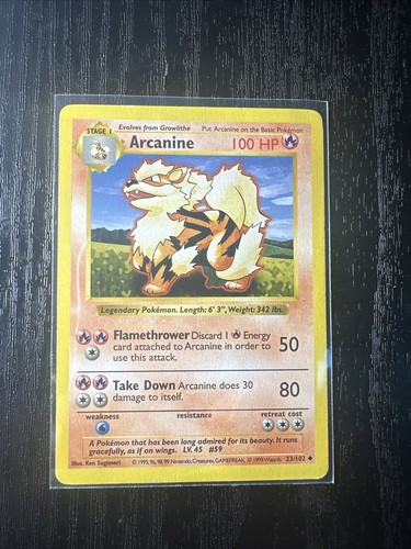 Arcanine 23/102 - 1999 Pokemon Base Set Shadowless Lightly Played LP | eBay