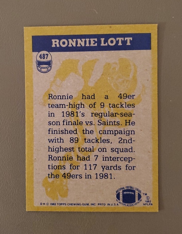 Ronnie Lott 1982 Topps NFL Football Rookie IA Card #487 49ers NM-MT | eBay