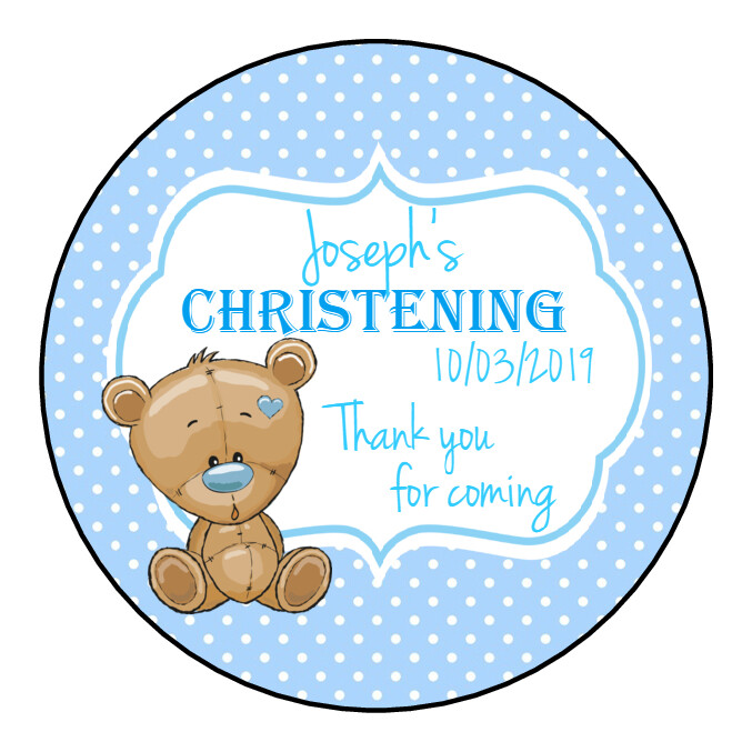 Personalised Christening Stickers For Boys Blue Party Sweet Cone Bag ...