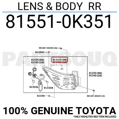 815510K351 Genuine Toyota LENS & BODY RR 81551-0K351 | eBay