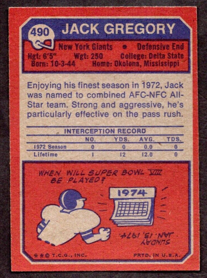 1973 Topps #490 Jack Gregory VG+ | eBay