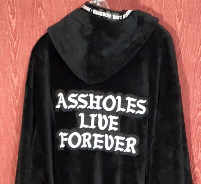A$$ HOLES LIVE FOREVER ROBE Black/White Hooded Belted Embroider Size L ...
