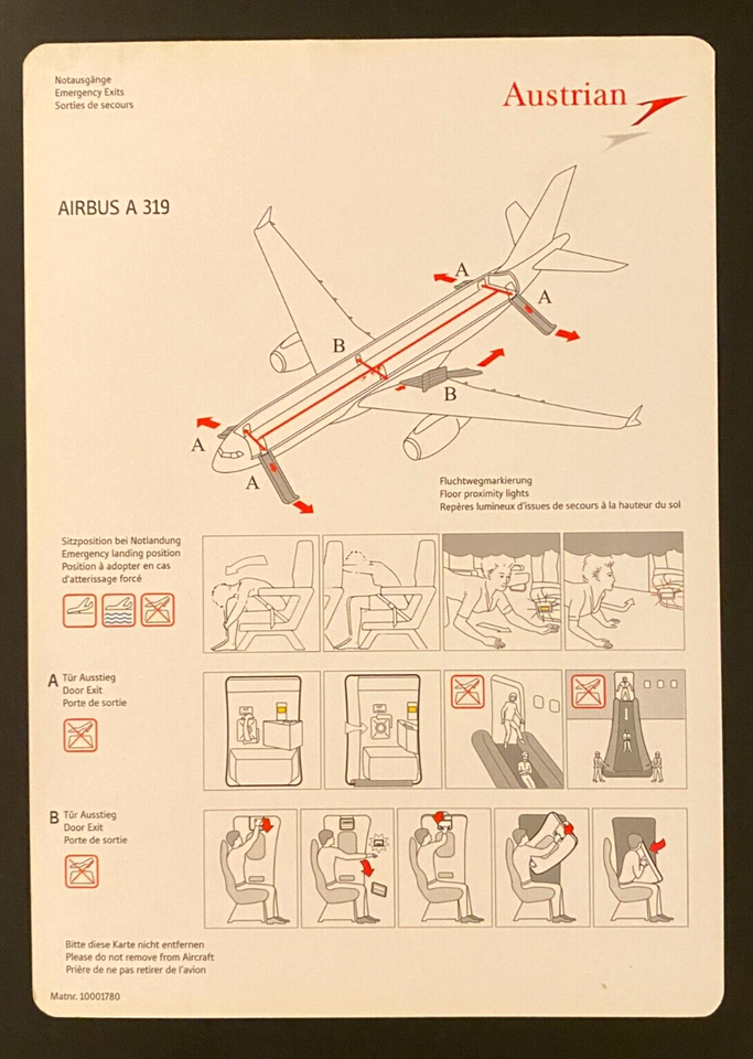 Austrian Airlines Airbus A319 Safety Card - 11/05 | eBay