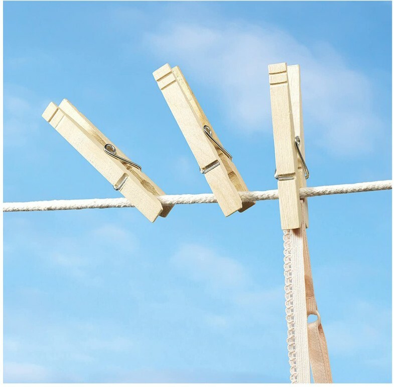 200 Vtg 3-1/4” Clothes Pins Wood Wooden Spring Loaded Clothespins ...