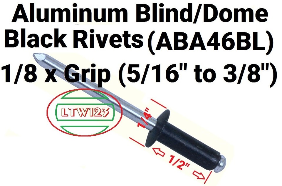 (50) Black Aluminum Rivets 1/8" x (grip 5/16" - 3/8") ABA46 | eBay