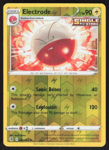 Pokemon TCG Card Fusion Strike Reverse Holo Electrode #088/264 | eBay