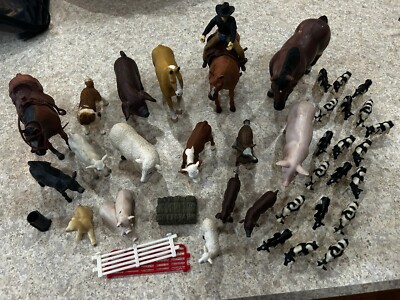 Farm Animals Figures Bundle of 41 Cows Sheep Horses, Pigs, A Cowboy ...