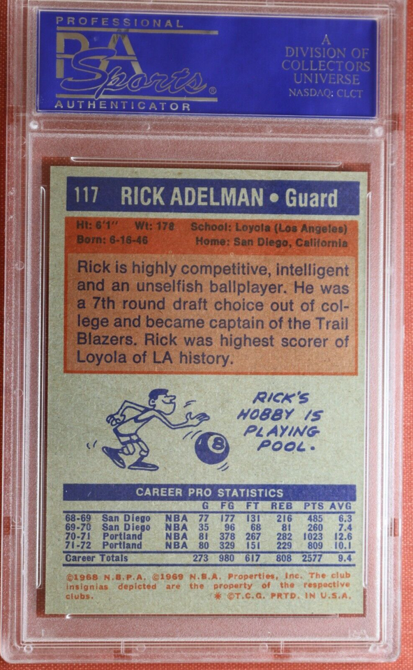 1972 Topps basketball card RICK ADELMAN #117 PSA 9 MINT (INCREDIBLY ...
