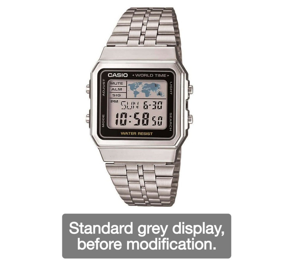 GREEN 🟩 Casio Classic World Time Silver A500WE Mod Custom Display Retro ...