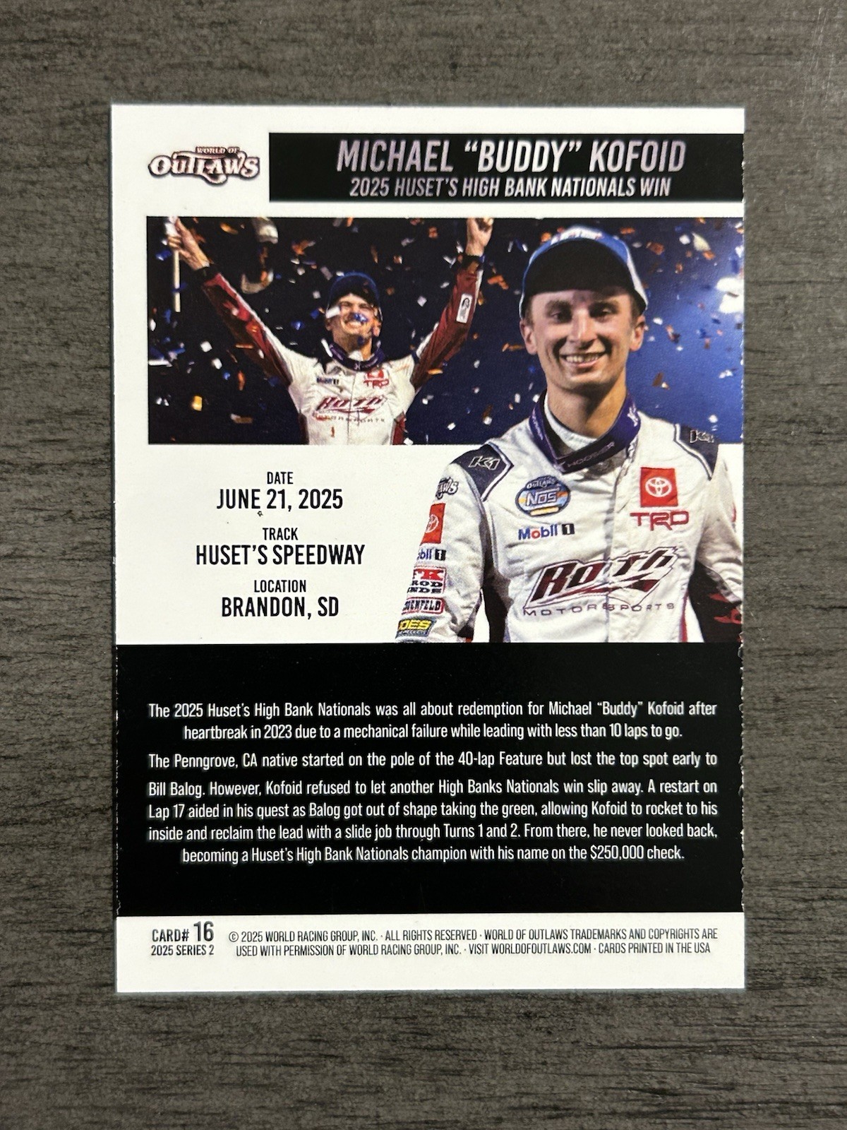 Buddy Kofoid 2025 World Of Outlaws Sprint Car Racing Foil Trading Card ...