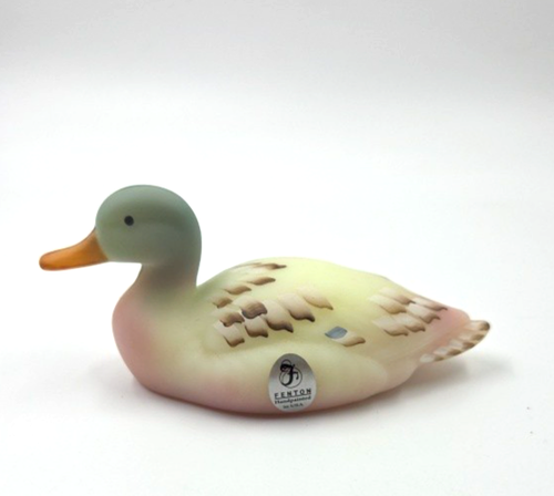 Fenton Burmese Satin Uranium UV Glass Mallard Duck Figurine HP QVC ...