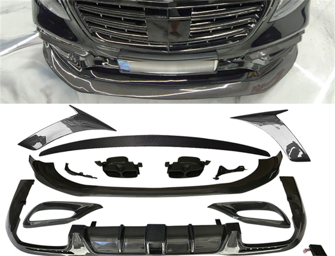 Carbon Fiber Front Bumper Lip Rear Spoiler For Benz W222 S63 S65 AMG ...