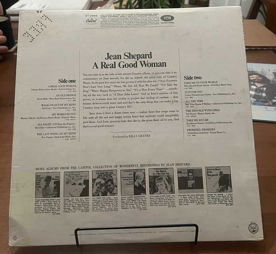 Jean Shepard A Real Good Woman Lp Sealed New Promo Capitol ST 2966 ...