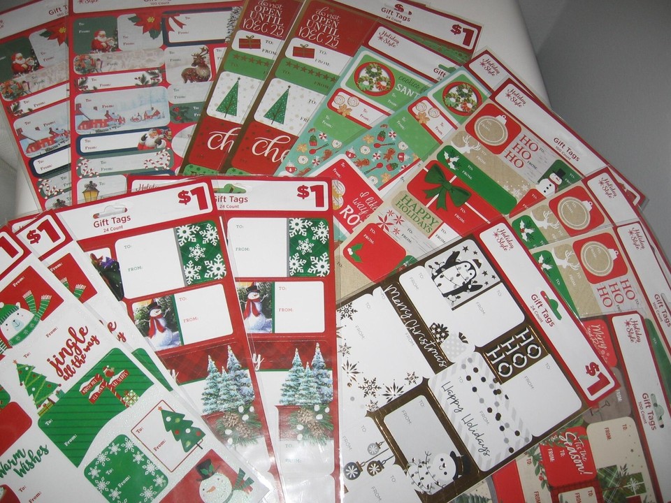 15 packs (820) NOS sticky holiday Gift tags. assorted looks | eBay