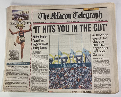 Macon Georgia Telegraph Newspaper July 28, 1996 Olympics Bomb | eBay