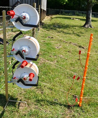 ELECTRIC FENCE GEARED REEL KIT - Mounting Post 3 x Fencing Reels with ...